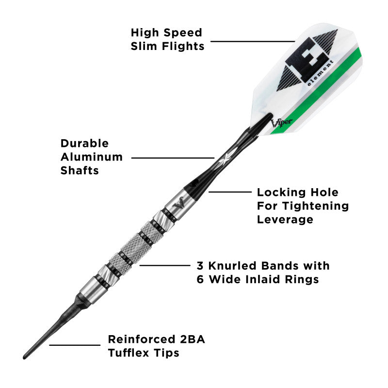 Viper Element Darts 90% Tungsten Soft Tip Darts Knurled Barrel 18 Gram ...